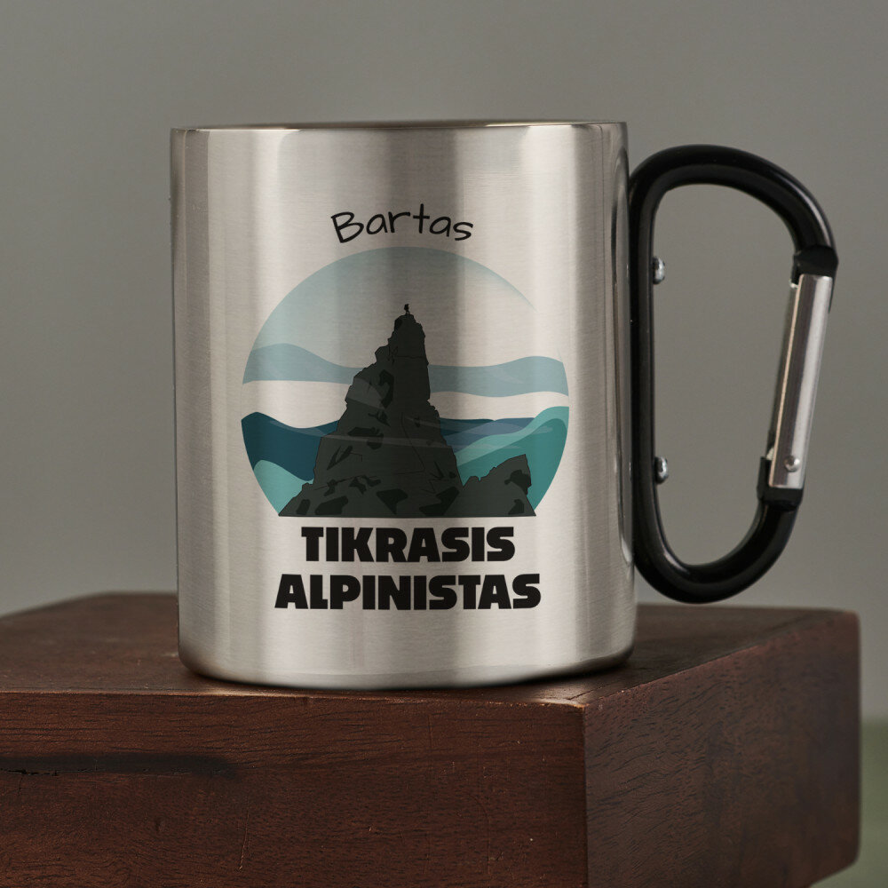 Tikras alpinistas - Metalinis puodelis su karabinu - MyGift.lt