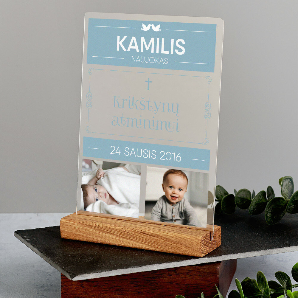 Berniuko krikštynų proga - Spauda ant akrilinio stiklo su stovu - MyGift.lt